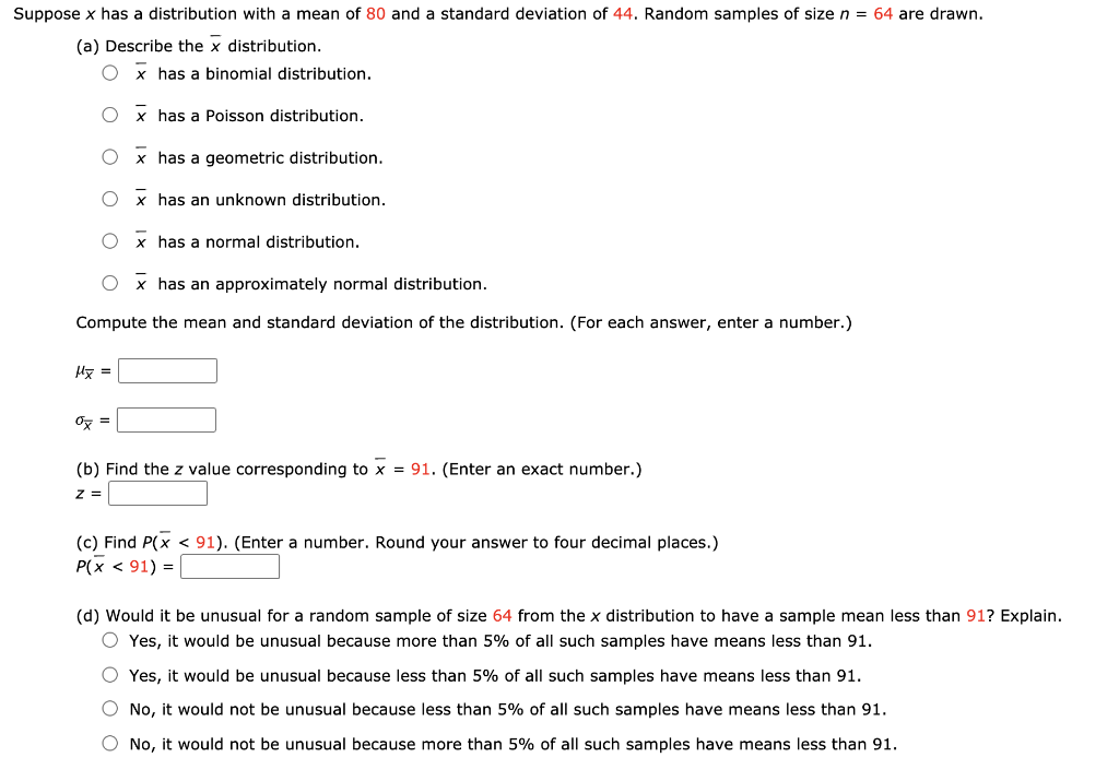 Solved Suppose X Has A Distribution With A Mean Of 80 And A