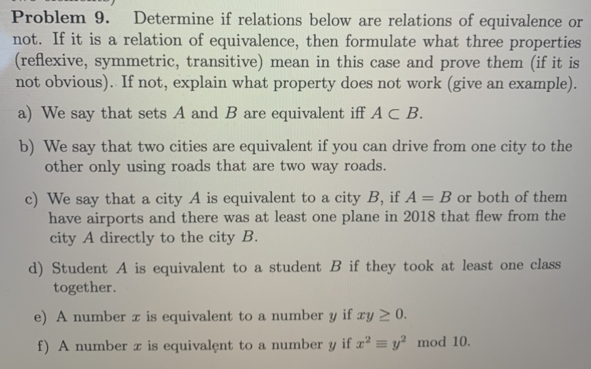 Solved Problem 9. ﻿Determine if relations below are | Chegg.com