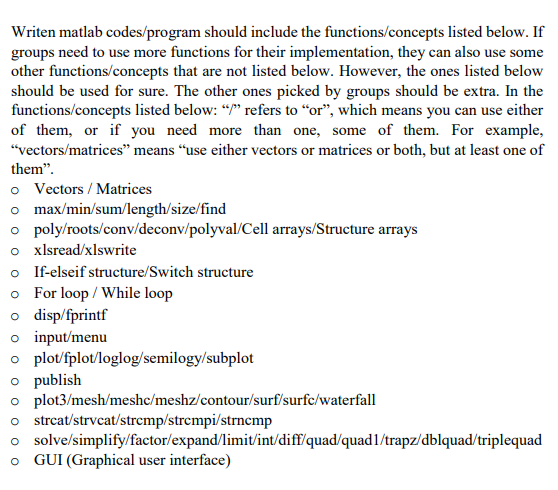 Solved Writen matlab codes/program should include the | Chegg.com Solved Writen matlab codes/program should include the | Chegg.com