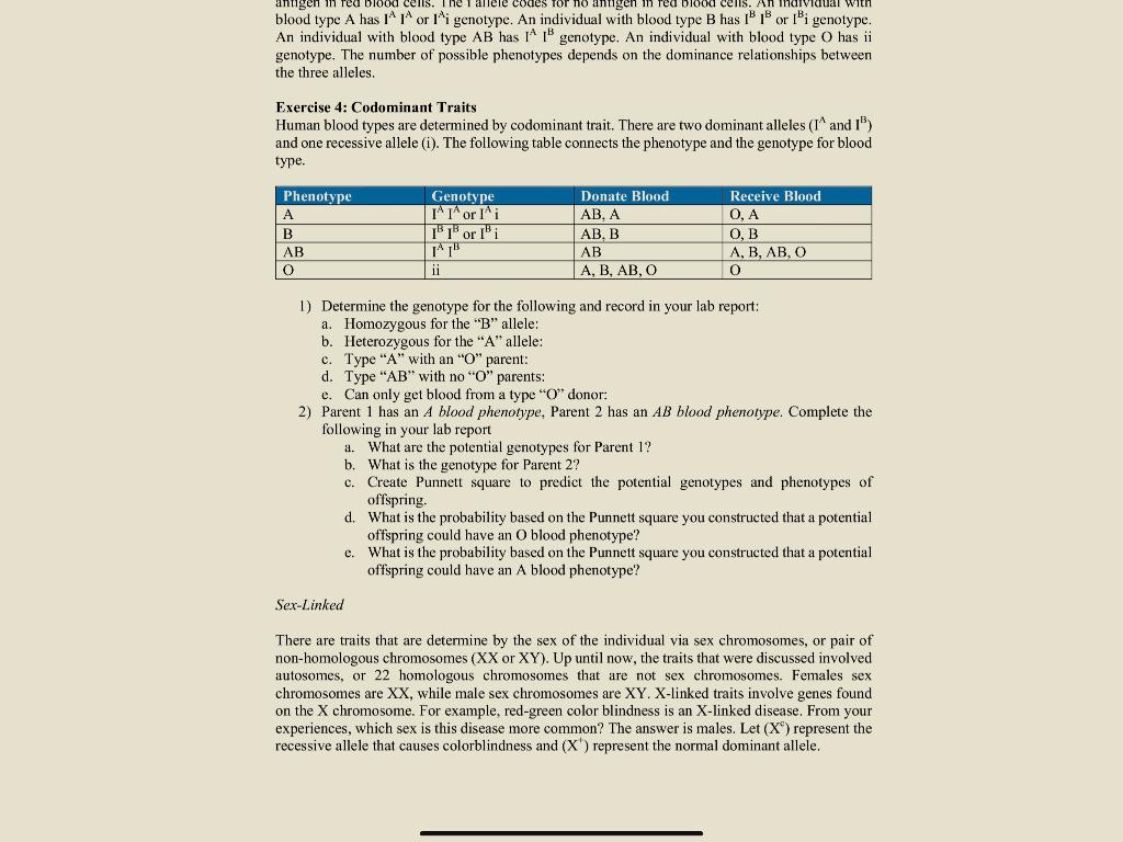 Excerise 4- Determine the genotype for the | Chegg.com