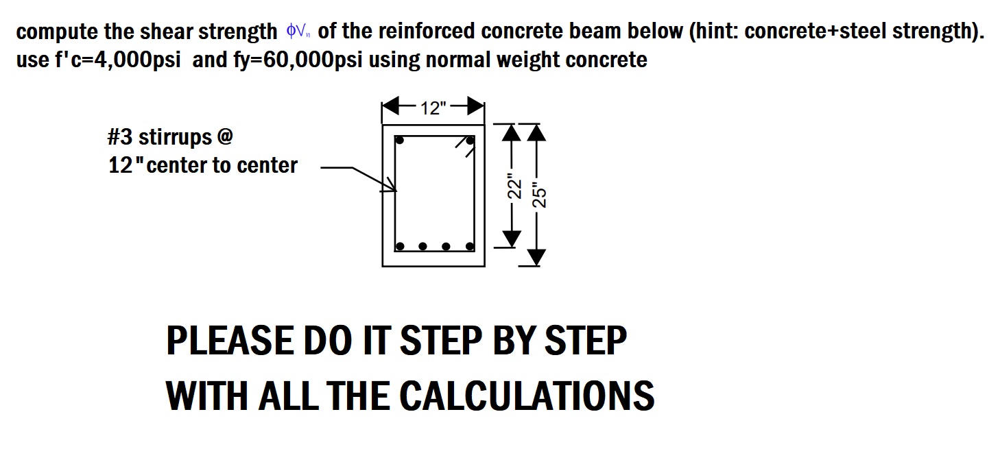 Solved compute the shear strength φVn ﻿of the reinforced | Chegg.com