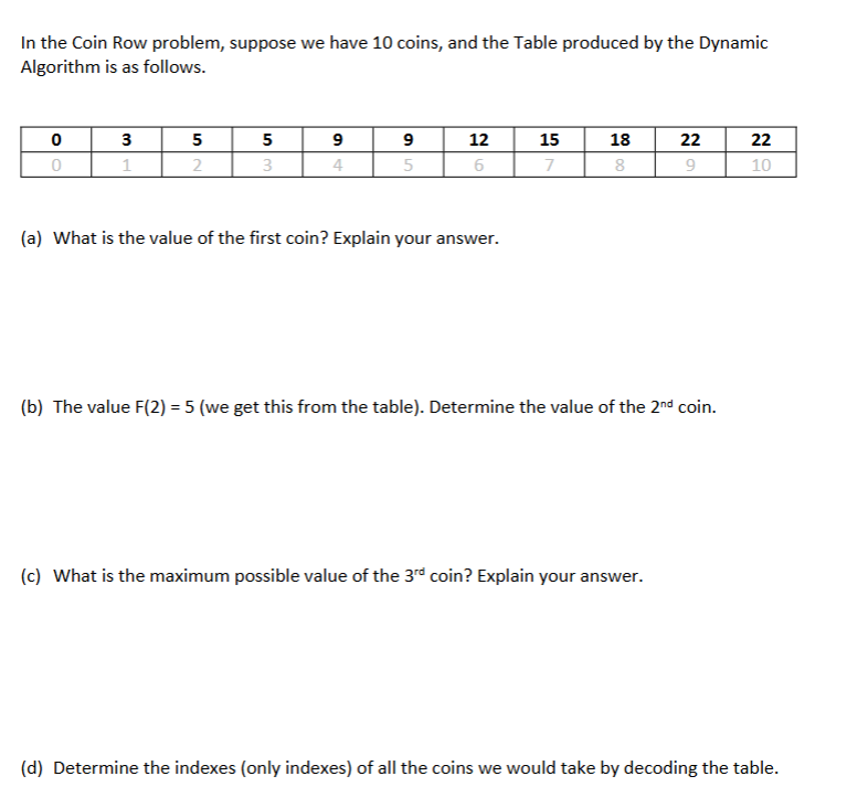 Solved In the Coin Row problem, suppose we have 10 ﻿coins, | Chegg.com