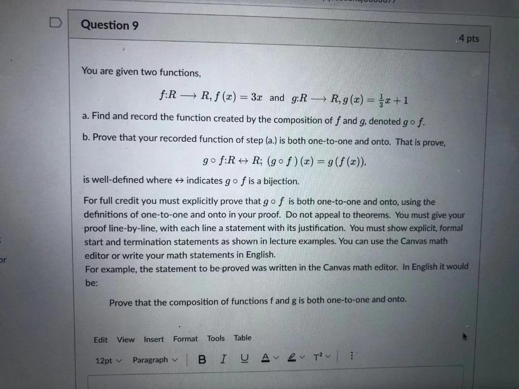 Solved Question 9 .4 pts You are given two functions, f:R + | Chegg.com