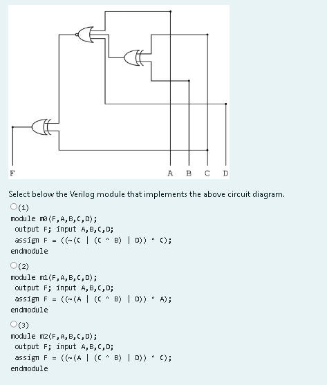 Solved F A B C D Select below the Verilog module that | Chegg.com