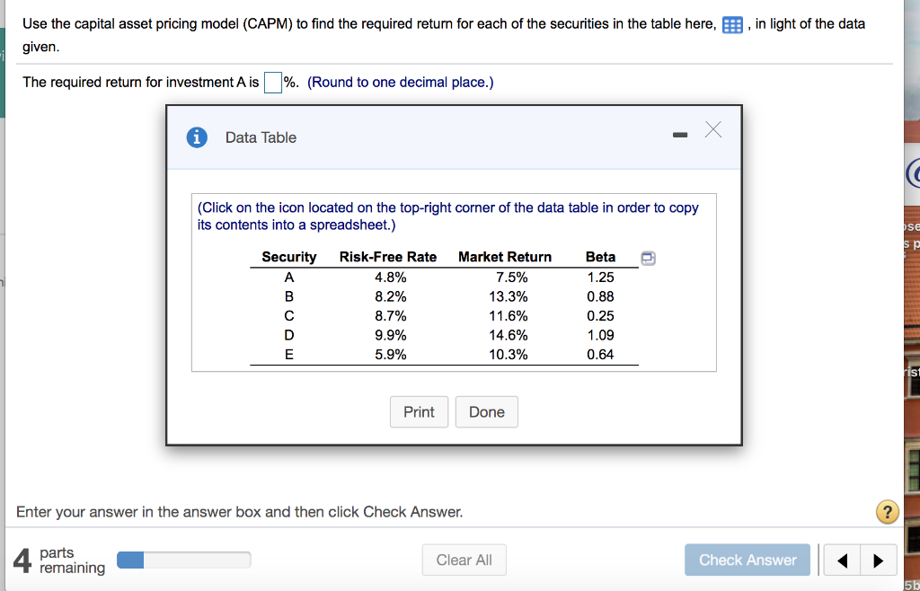 Solved Use the capital asset pricing model (CAPM) to find | Chegg.com