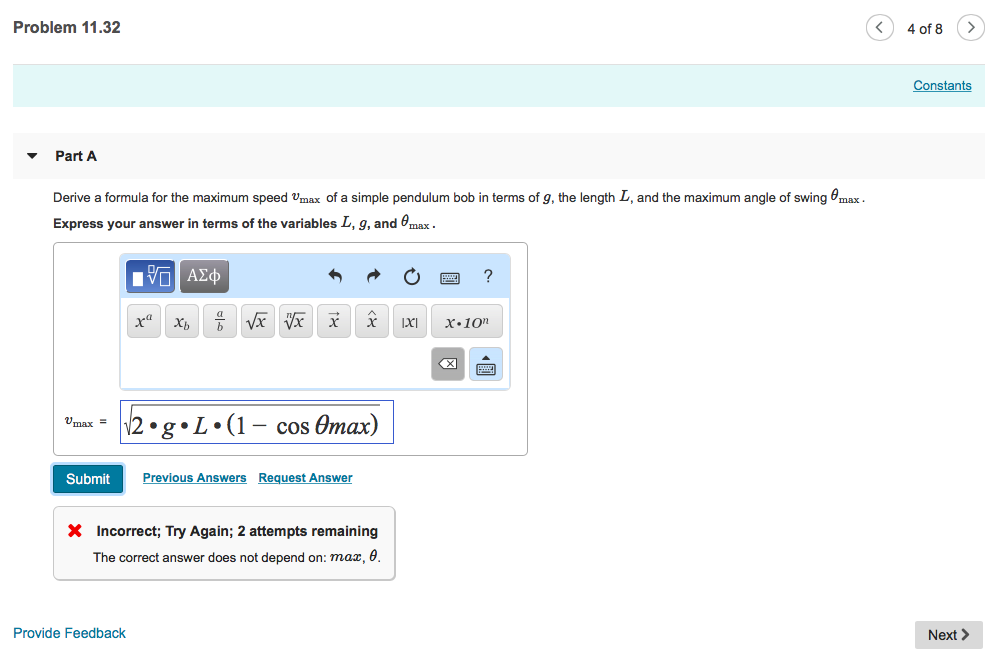 Solved Derive a formula for the maximum speed vmax of a | Chegg.com