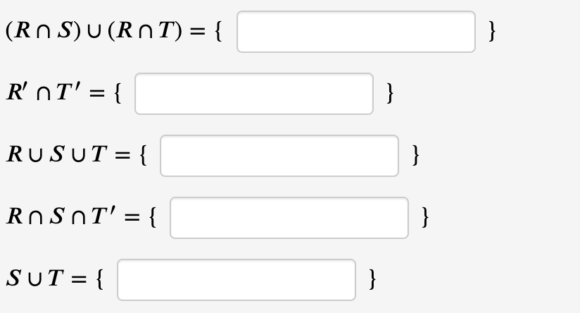 Solved (4 points) Let U={2,3,5,7,9,10},R={2,3,5},S={2,5,9}, | Chegg.com
