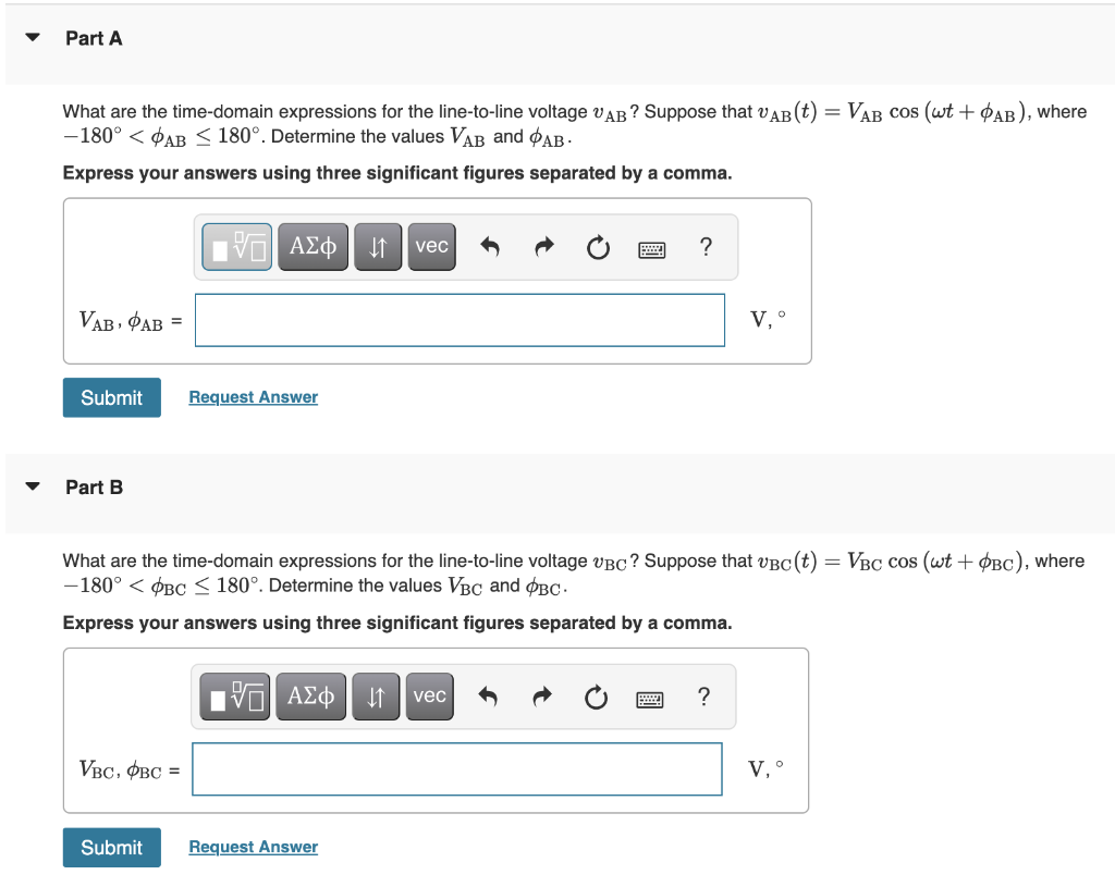 Solved The time-domain expressions for three line-to-neutral | Chegg.com