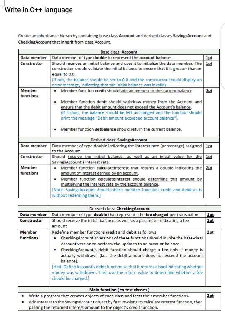 Solved Write in C++ language Create an inheritance hierarchy | Chegg.com