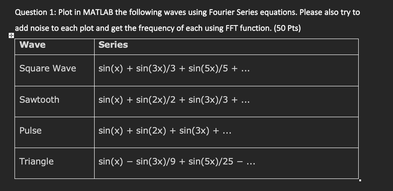 Question 1: Plot in MATLAB the following waves using | Chegg.com
