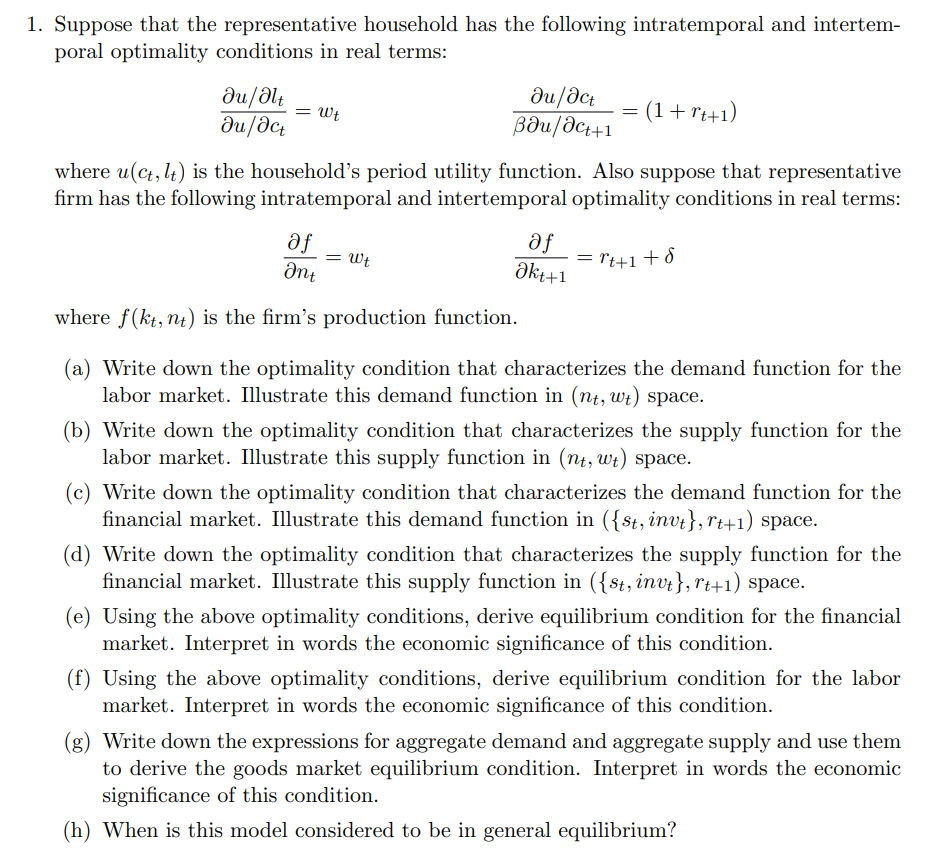 Solved 1. Suppose that the representative household has the | Chegg.com