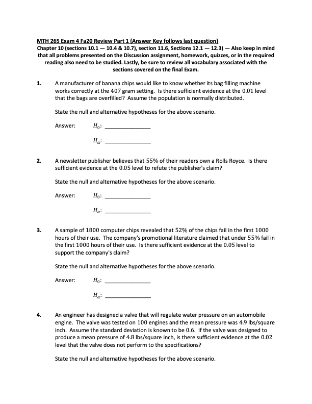 Solved MTH 265 Exam 4 Fa20 Review Part 1 (Answer Key follows | Chegg.com