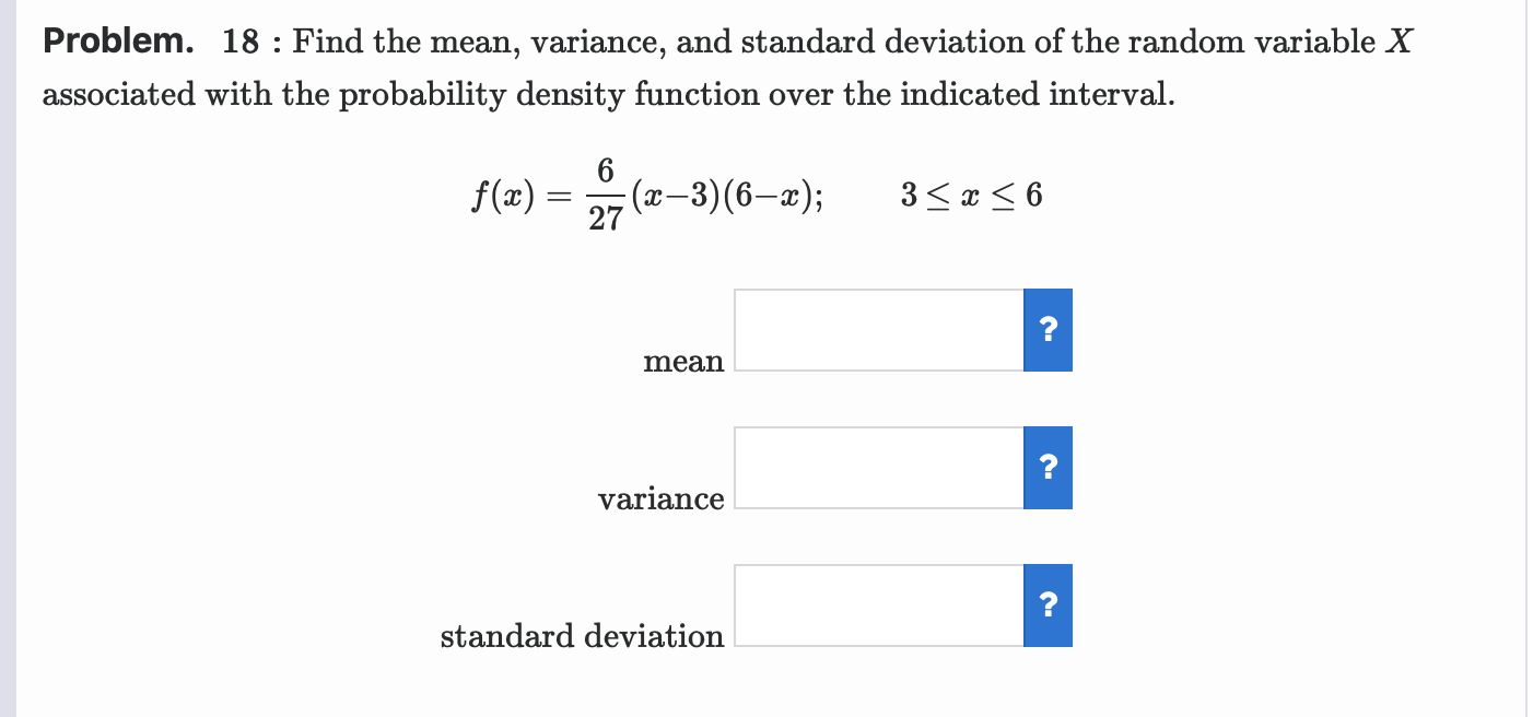 Solved Find the mean, variance, and standard deviation of | Chegg.com