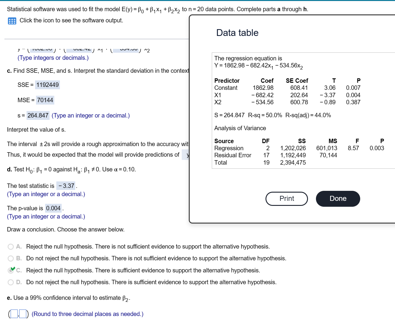 Solved Statistical software was used to fit the model | Chegg.com