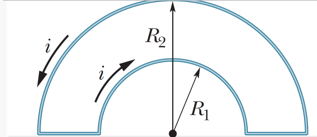 Solved In the figure, two semicircular arcs have radii R2 = | Chegg.com