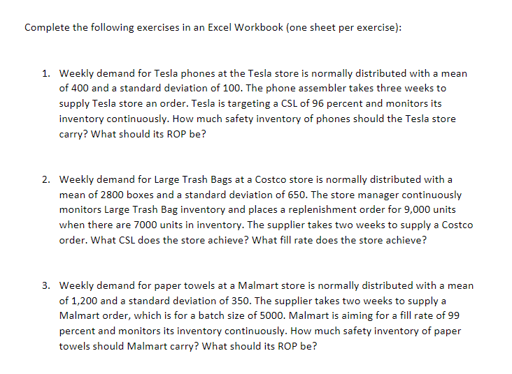 Solved Complete the following exercises in an Excel Workbook | Chegg.com