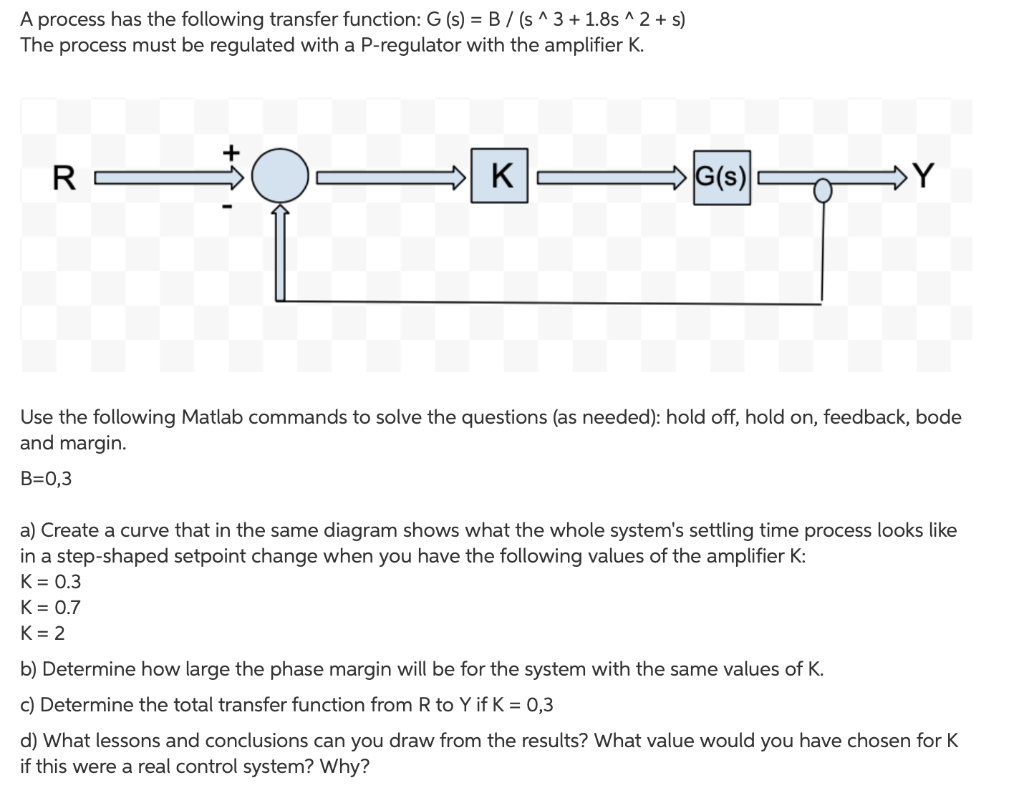 Solved A process has the following transfer function: G (s) | Chegg.com