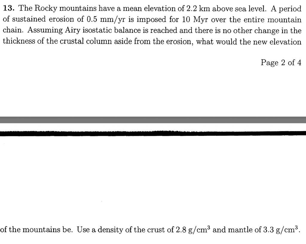 Solved 13. The Rocky mountains have a mean elevation of 2.2 | Chegg.com