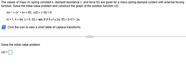 Solved The values of mass m, spring constant k, dashpot | Chegg.com