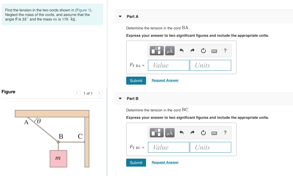Solved Find the tension in the two cords shown in (Figure | Chegg.com