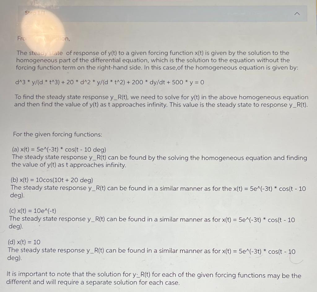 Solved Fro: in on The steady state of response of y(t) to a | Chegg.com