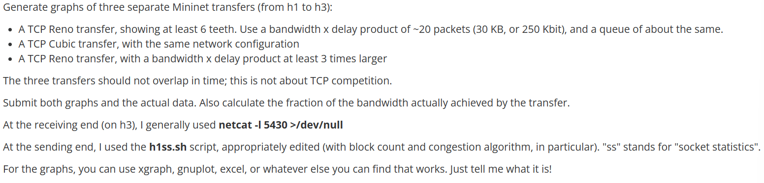 Solved Generate graphs of three separate Mininet transfers | Chegg.com