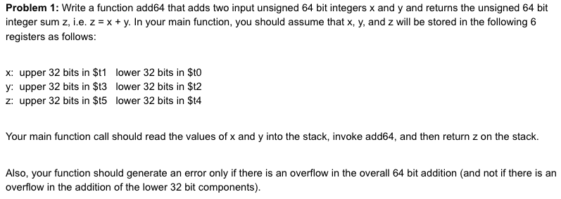 Solved Problem 1: Write a function add64 that adds two input | Chegg.com