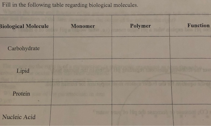 Solved Fill in the following table regarding biological | Chegg.com