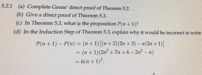 Solved (a) Complete Gauss' direct proof of Theorem 5.2 (b) | Chegg.com