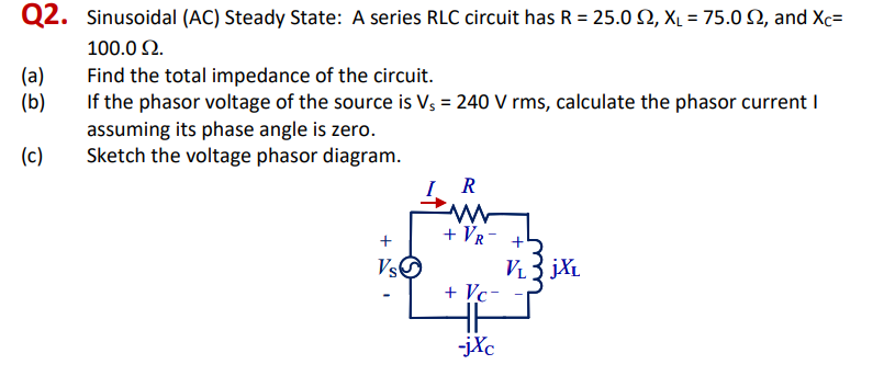 Solved Sinusoidal (AC) Steady State: A series RLC circuit | Chegg.com