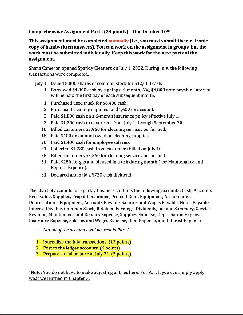 Solved Comprehensive Assignment Part I (24 points) - Due | Chegg.com