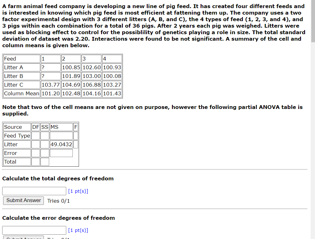 Solved A farm animal feed company is developing a new line | Chegg.com