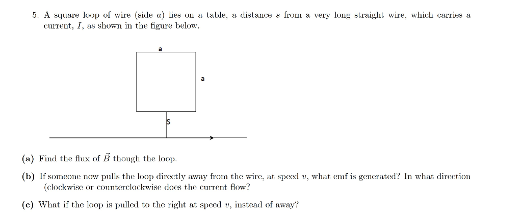 Solved 5. A square loop of wire (side a) lies on a table, a | Chegg.com