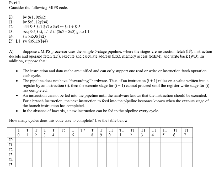 Part 1 Consider the following MIPS code. IO: lw $s1, | Chegg.com