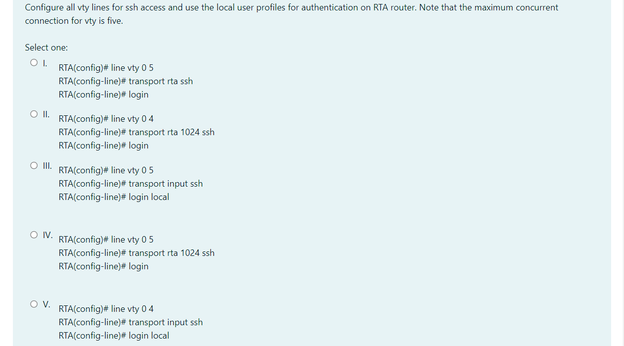 Solved Configure all vty lines for ssh access and use the | Chegg.com