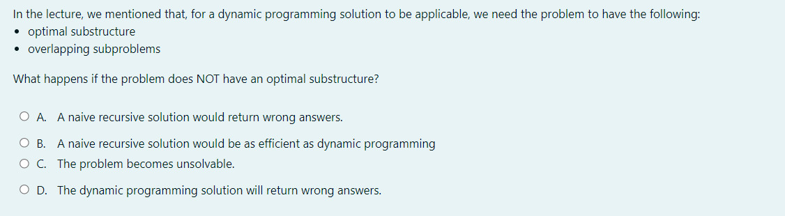 Solved In the lecture, we mentioned that, for a dynamic | Chegg.com