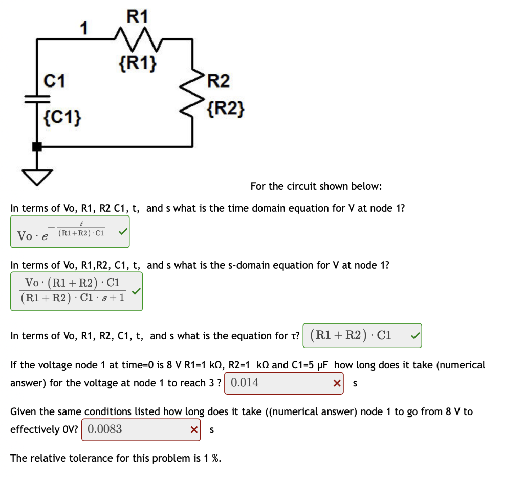 Solved 1 R1 M {R1} C1 {C1} R2 {R2} For the circuit shown | Chegg.com