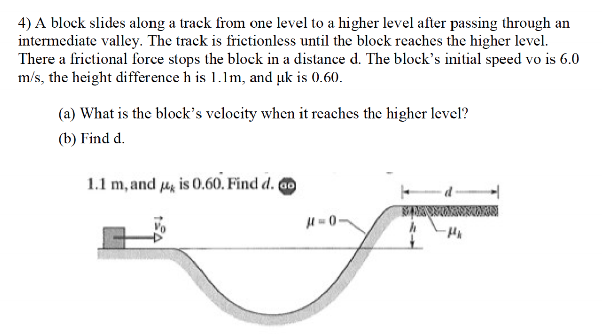 Solved 4) A block slides along a track from one level to a | Chegg.com