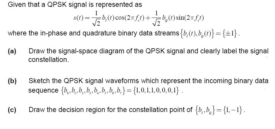 Given that a QPSK signal is represented as s() = Ta | Chegg.com