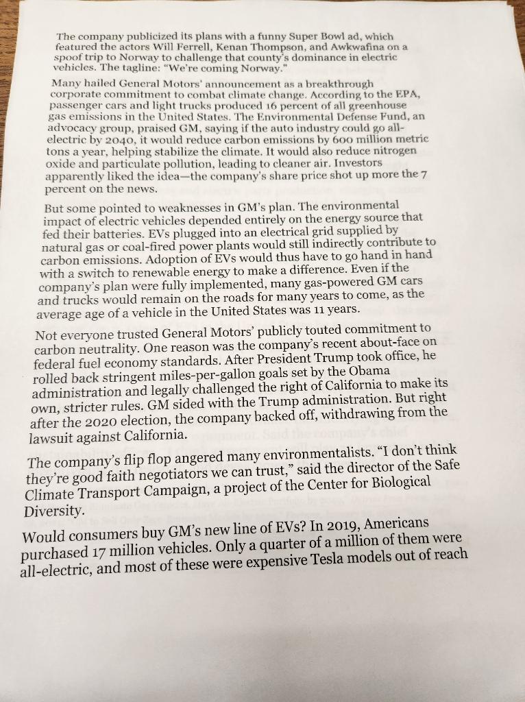 Solved Discussion Case: General Motors' Drive for Carbon | Chegg.com