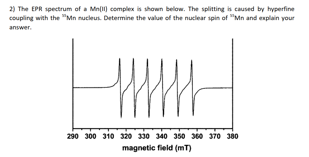 Solved 2) The EPR spectrum of a Mn(II) complex is shown | Chegg.com