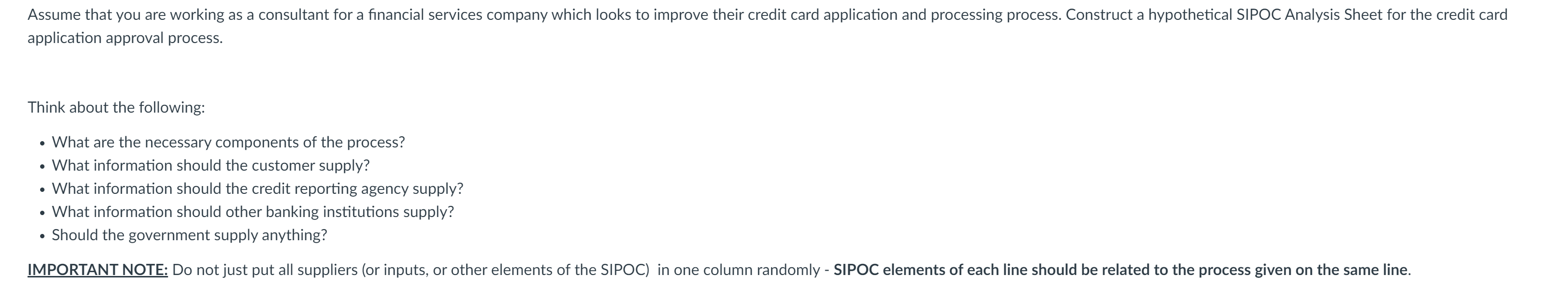 Solved At least 8 process steps completion of a SIPOC | Chegg.com