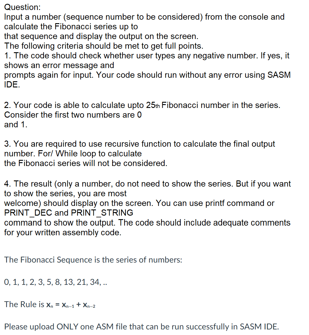 Solved Question: Input a number (sequence number to be | Chegg.com