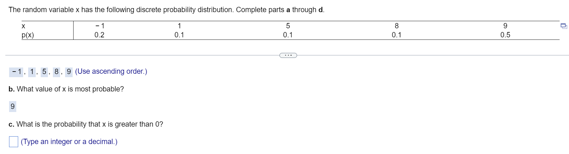 Solved The random variable x has the following discrete | Chegg.com