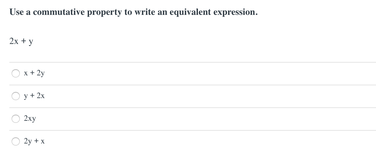 Solved Use a commutative property to write an i equivalent | Chegg.com
