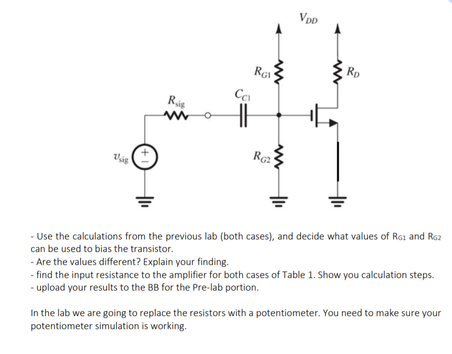 Solved VpD RGU Rp Rsig Cci Vsig RG2 - Use the calculations | Chegg.com