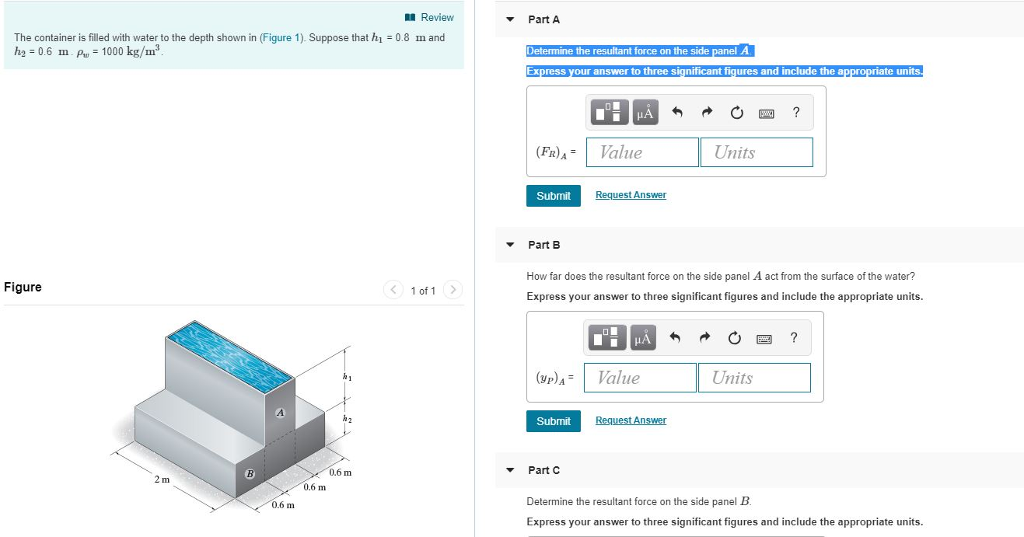 Solved Review Part A The container is filled with water to | Chegg.com
