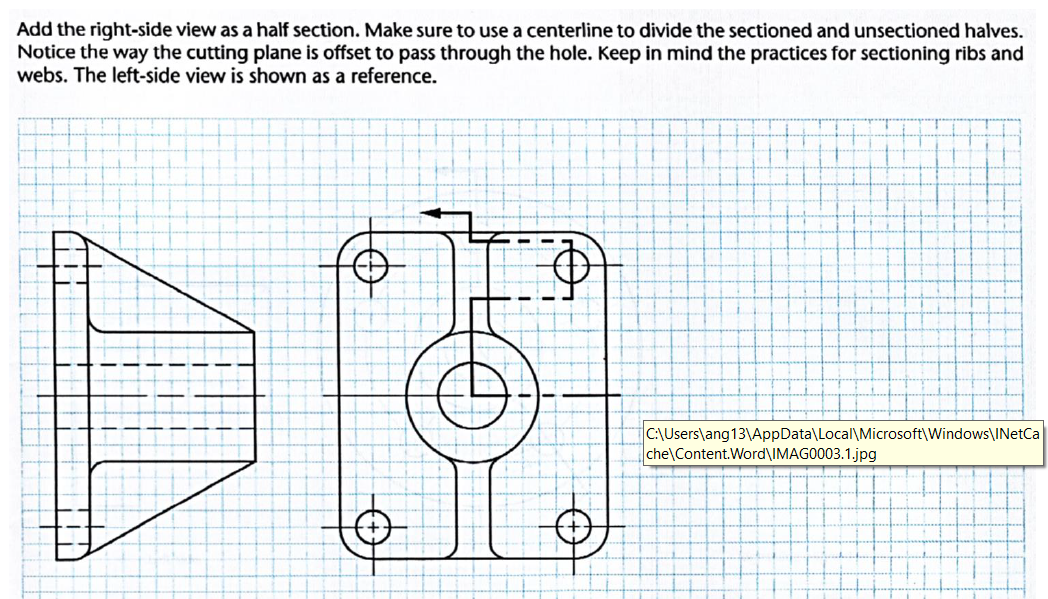 Solved Add the right-side view as a half section. Make sure | Chegg.com