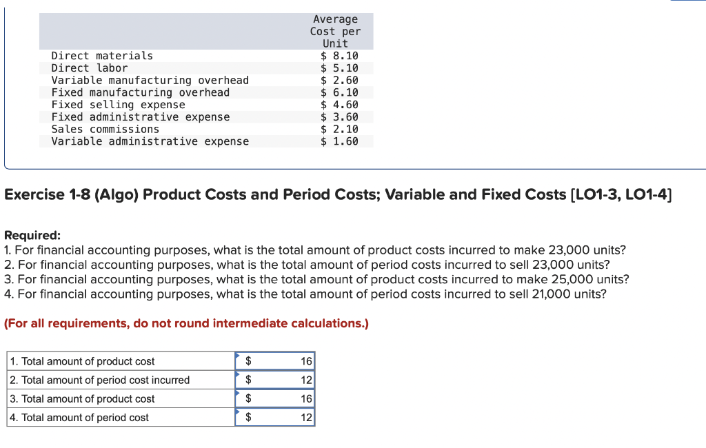 Solved Exercise 1-8 (Algo) Product Costs and Period Costs; | Chegg.com