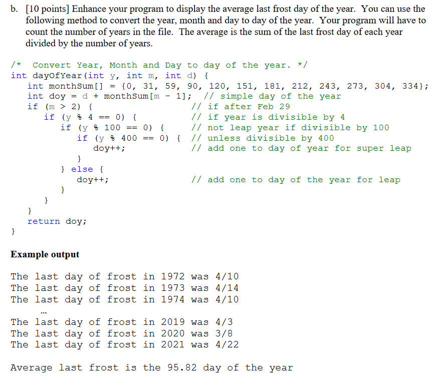 Solved COMP160 Average Day of Last Frost Farmers need to | Chegg.com